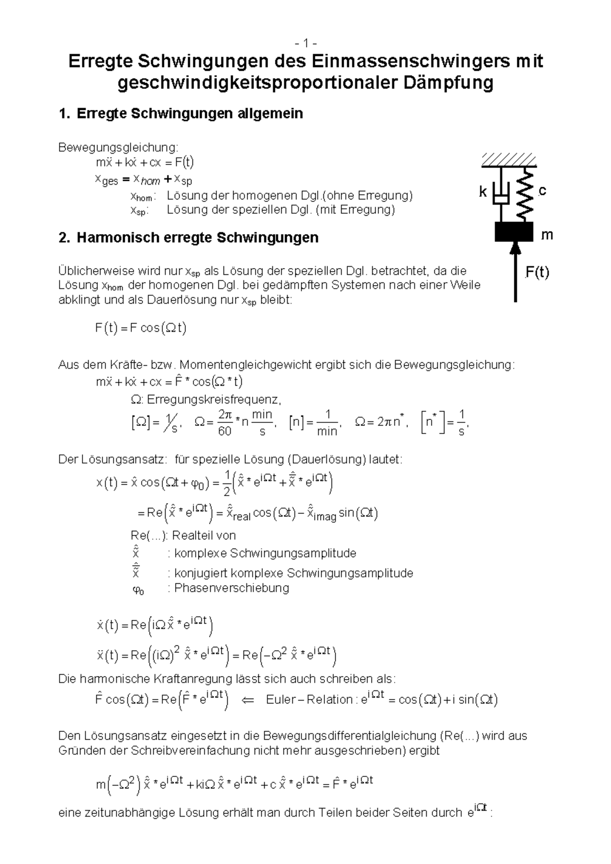Erregte Schwingungen - Zusammenfassung Maschinendynamik - Erregte Schwingungen des - Studocu