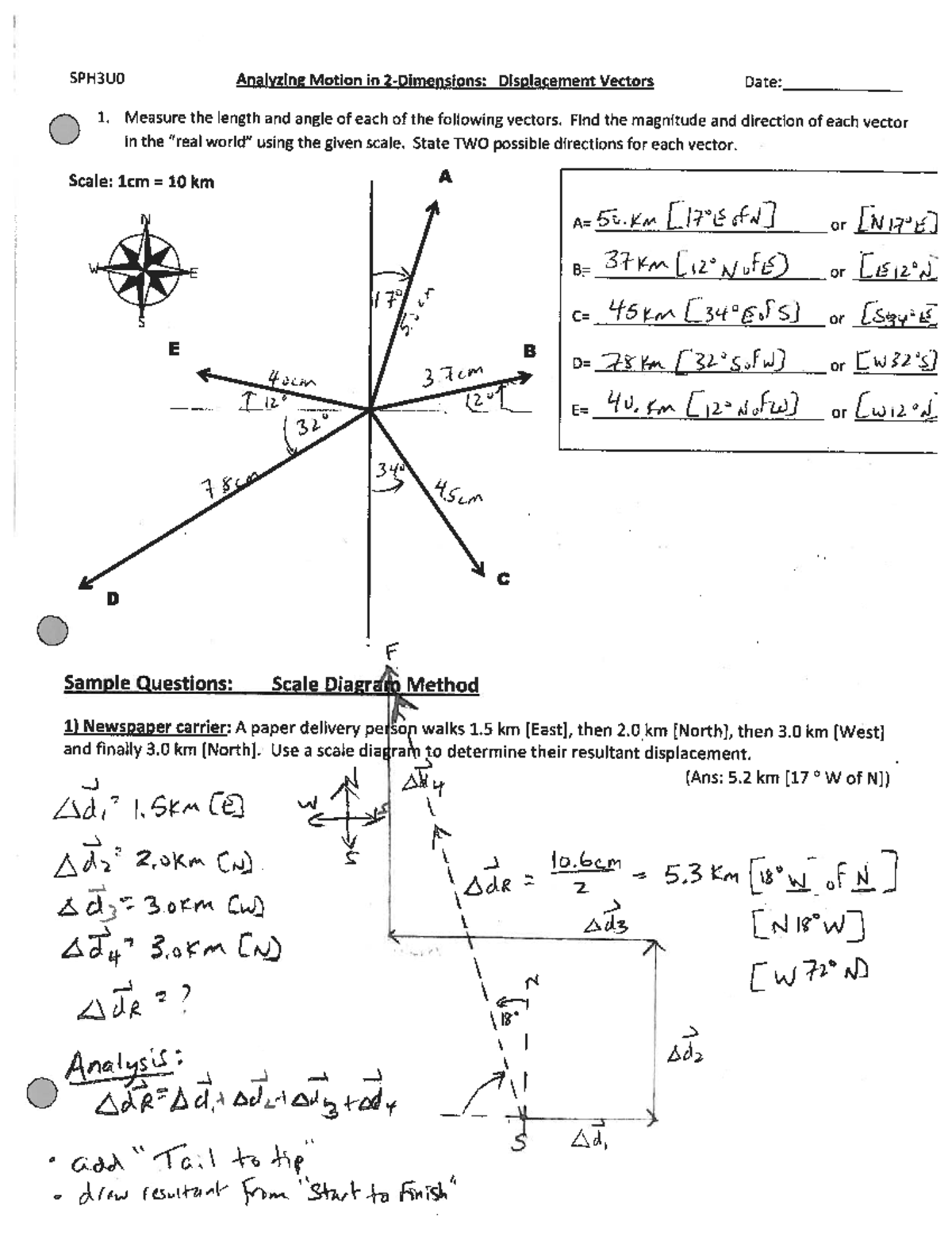 2.1 answers 2D displacement vector worksheet - Studocu