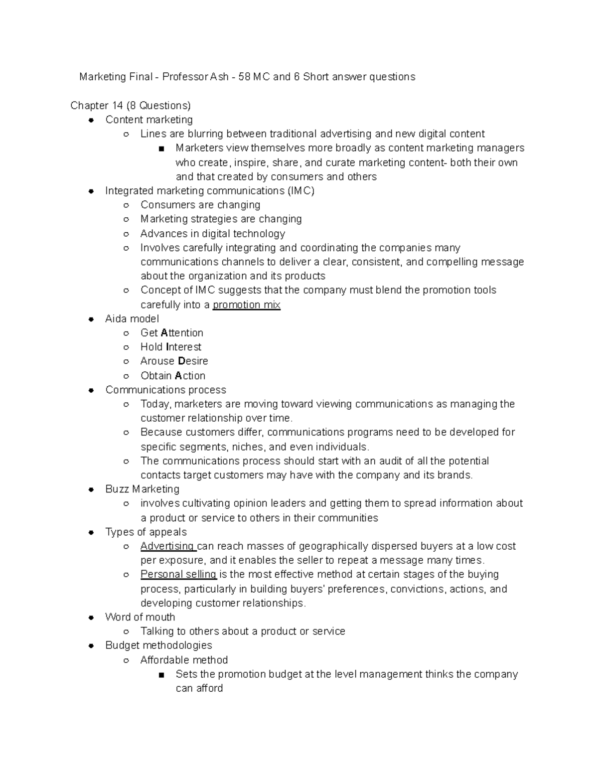 Marketing Final - Because customers differ, communications programs ...