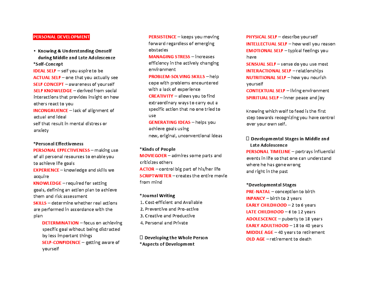Personal- Development - PERSONAL DEVELOPMENT Knowing & Understanding ...