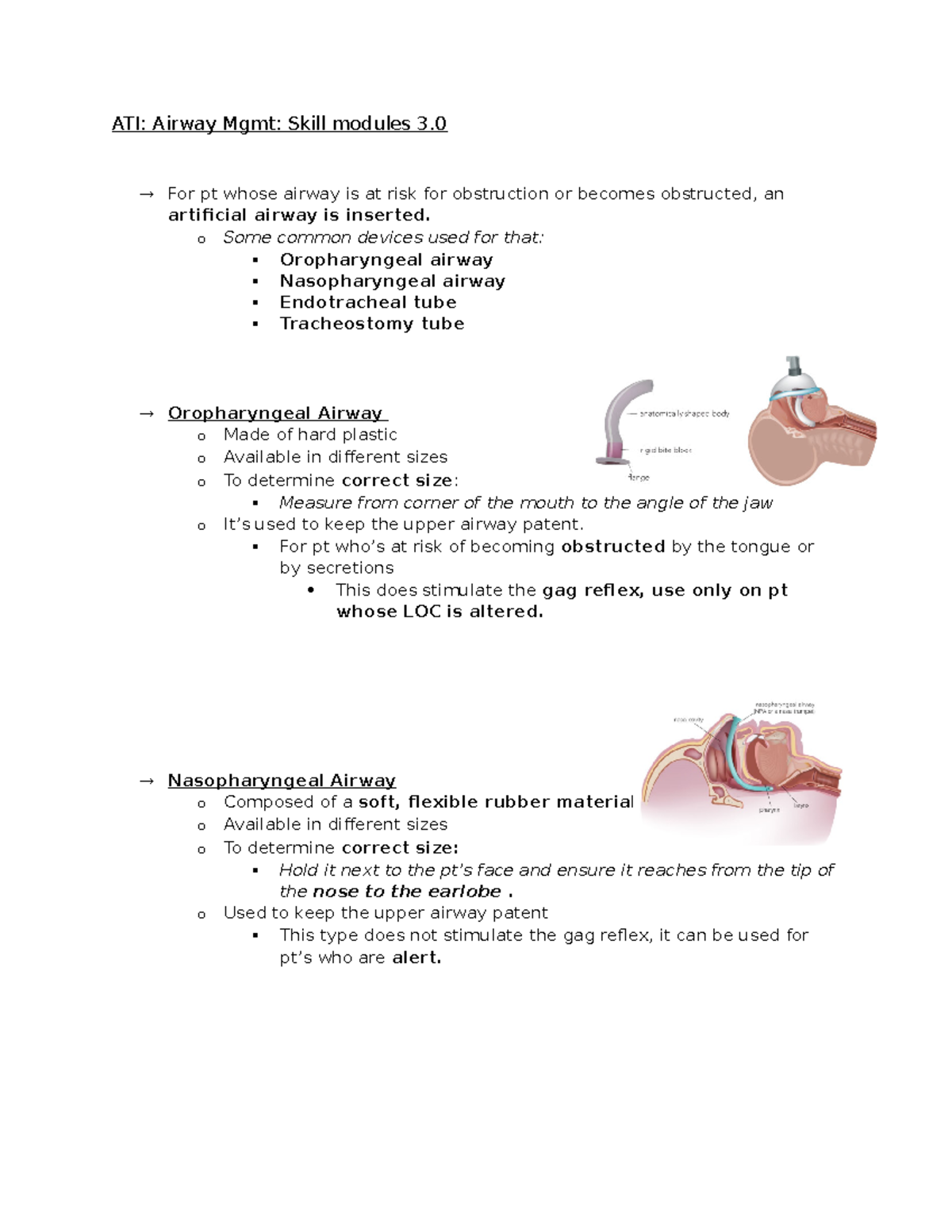 ATI Airway Information - ATI: Airway Mgmt: Skill modules 3. For pt ...