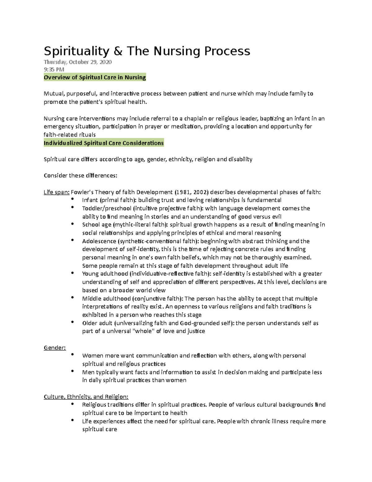 Spirituality & The Nursing Process - Spirituality & The Nursing Process ...