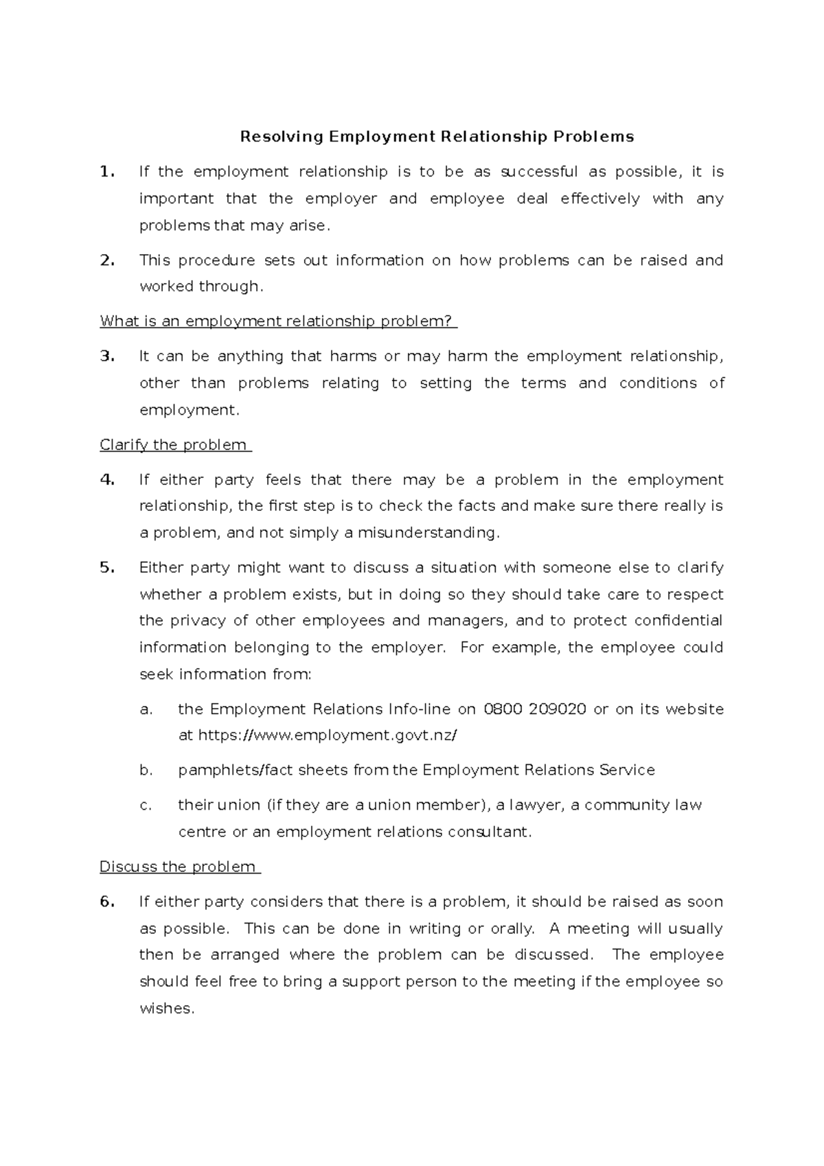 Resolving Employment Relationship Problems - If the employment ...
