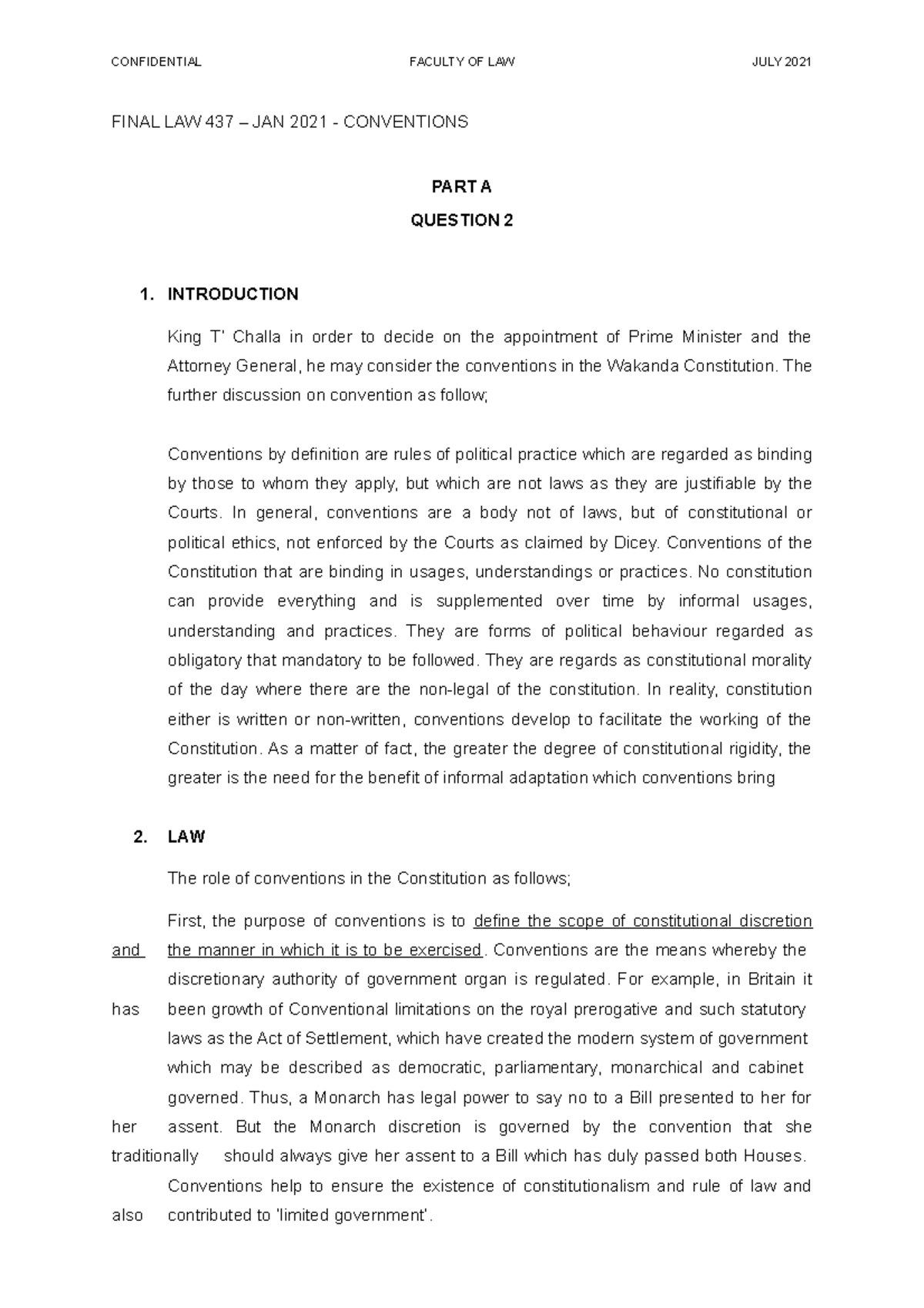 LAW437 Final PART A- Convention - FINAL LAW 437 – JAN 2021 ...