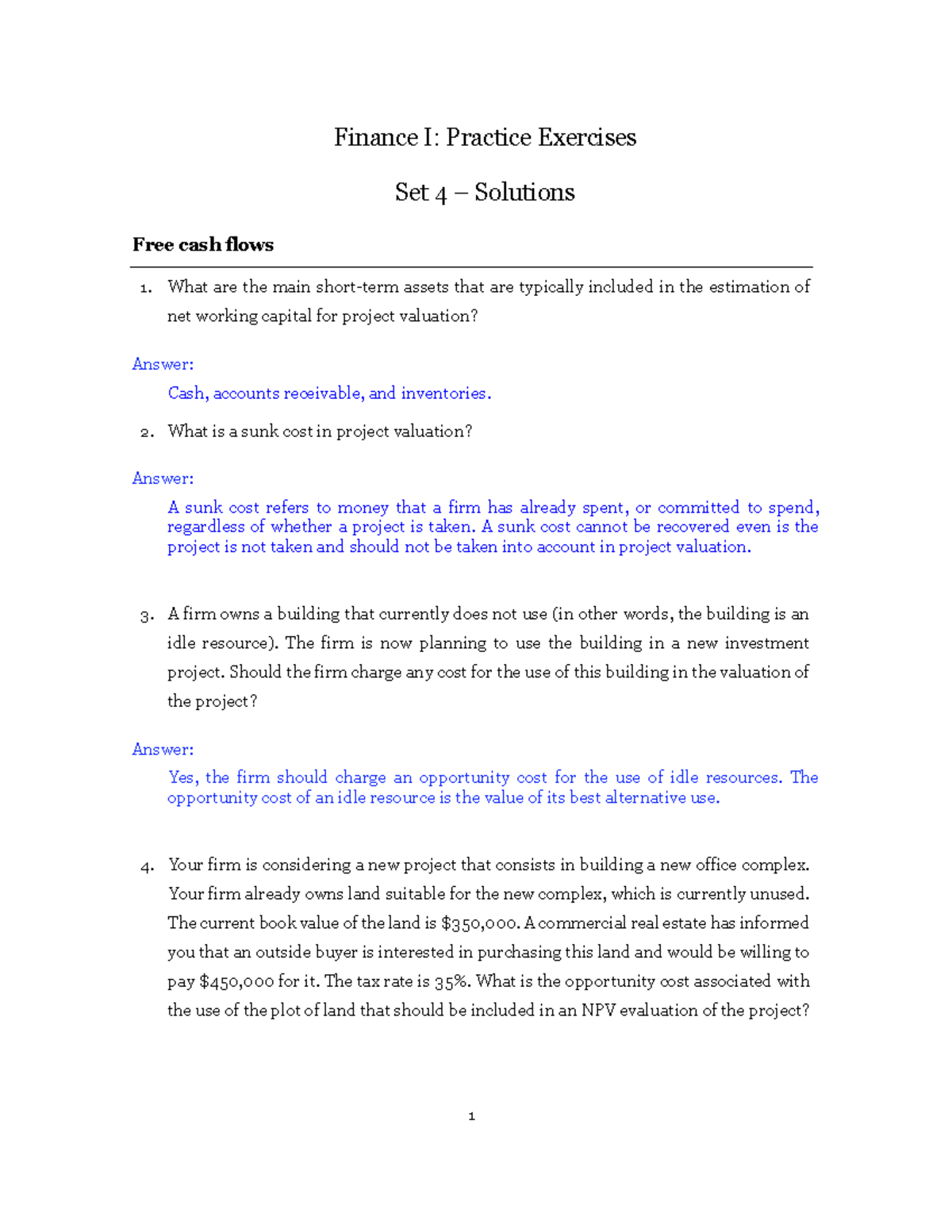 Fin I 4 - Ejercicios de Finance - 1 Finance I: Practice Exercises Set 4 ...