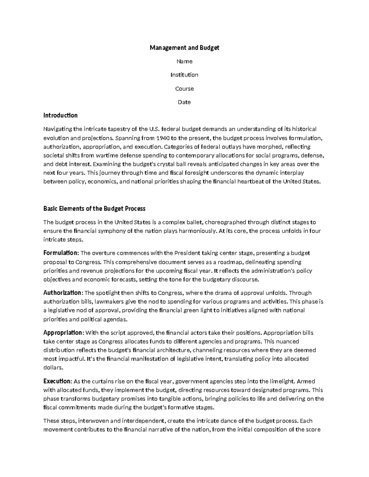 Management and Budget - practice material for students - Management and ...