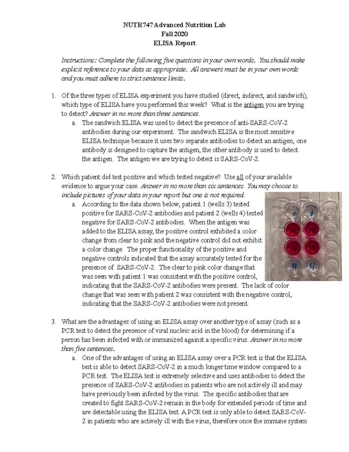 Elisa lab Report - NUTR747 Advanced Nutrition Lab Fall 2020 ELISA ...