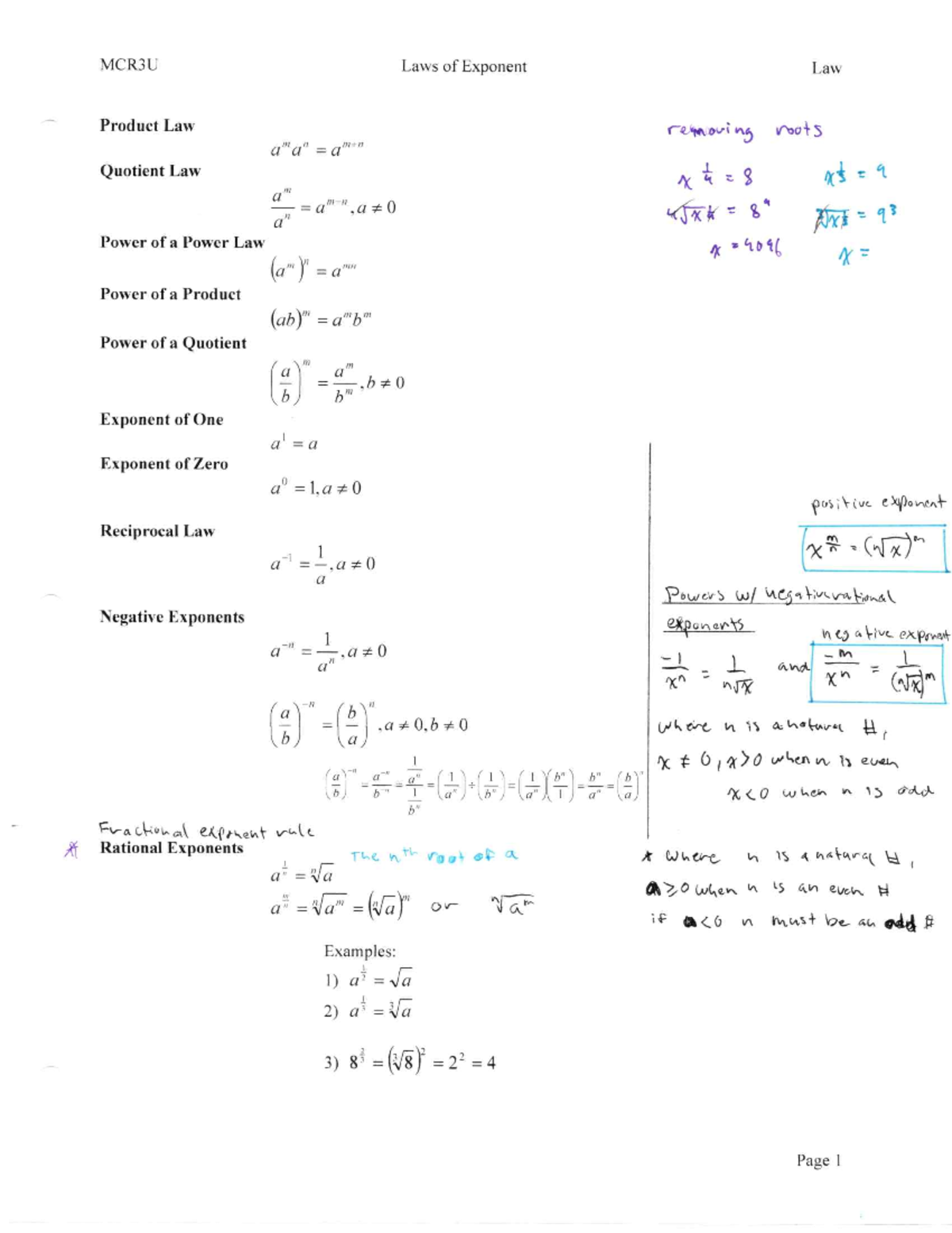 Laws of exponents and log laws - MATH1010U - Studocu