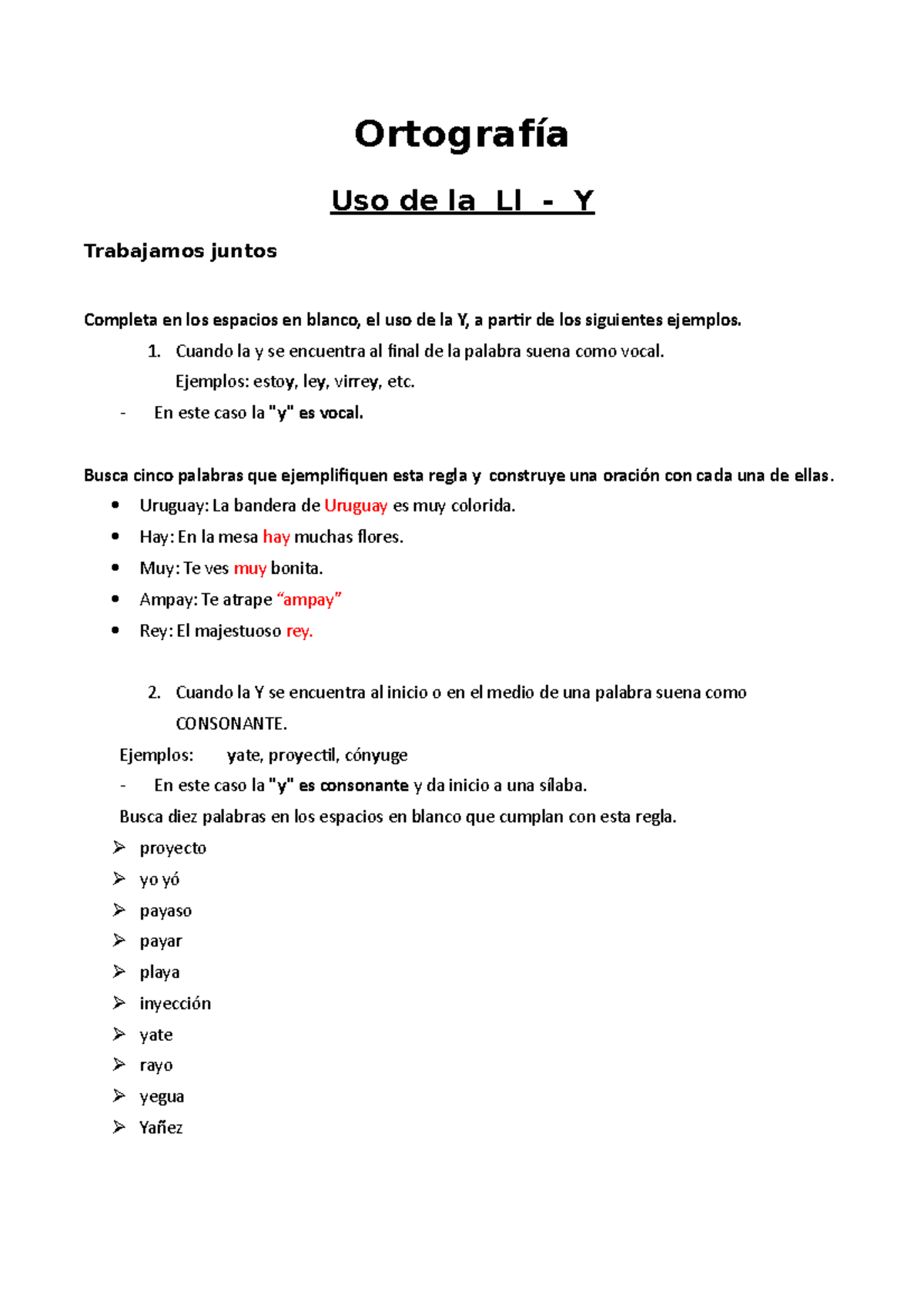 3 Ortografía USO DE LA Y LL - Ortografía Uso de la Ll - Y Trabajamos ...