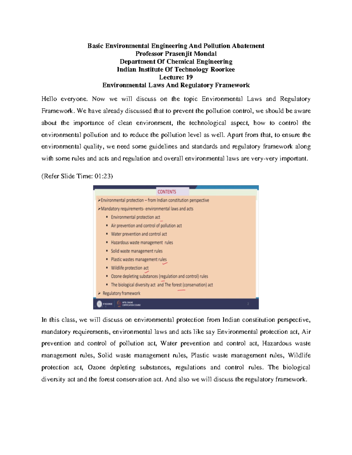 Lec19 - brief - Basic Environmental Engineering And Pollution Abatement Professor Prasenjit ...