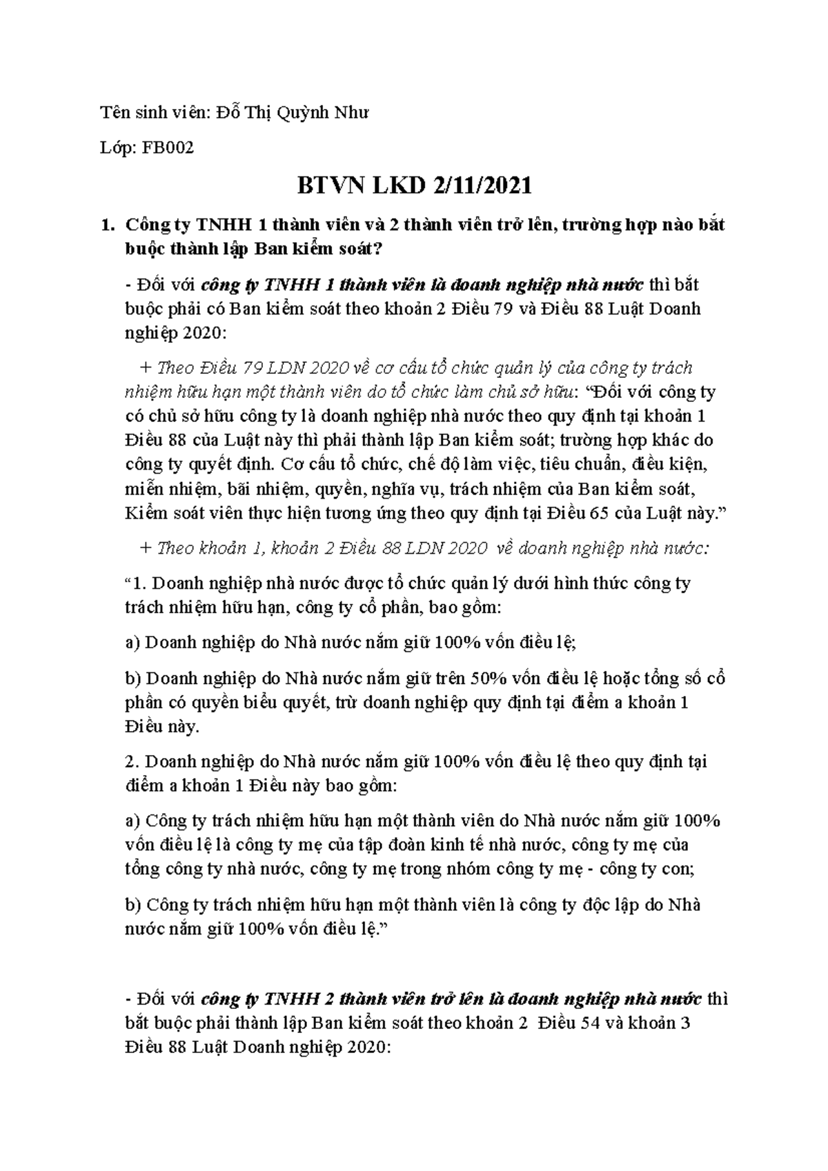 BT LKD 6 - BT LKD - Tên sinh viên: Đỗ Thị Quỳnh Như Lớp: FB BTVN LKD 2/11/ 1. Công ty TNHH 1 ...