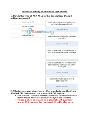 Network Security Study Guide Outline - Match the type of ASA ACLs to ...