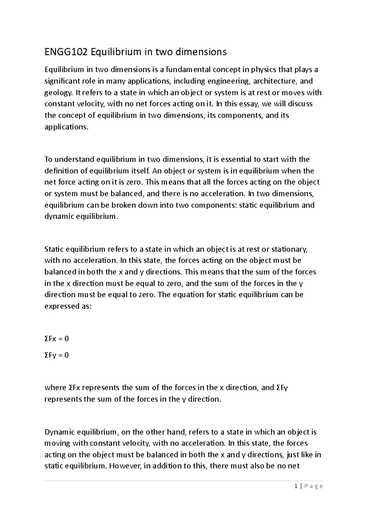 ENGG102 Equilibrium in two dimensions - ENGG102 Equilibrium in two ...