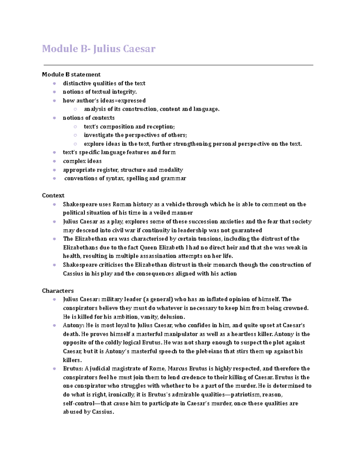 Upload eng mod b - prelim english mod b - Module B- Julius Caesar Module B statement distinctive ...
