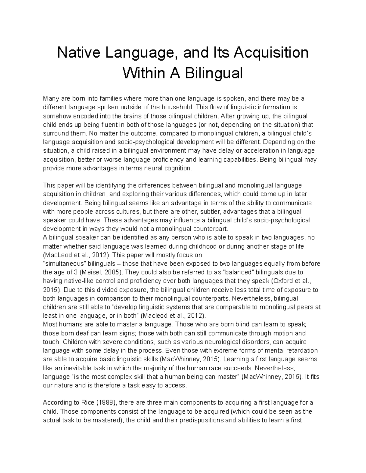 Native Language, and Its Acquisition Within A Bilingual - This flow of ...