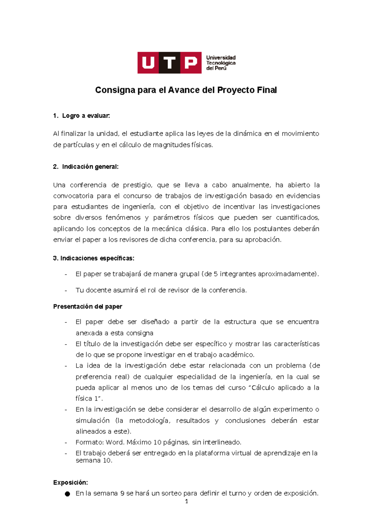 Consigna+para+A - Consigna para el Avance del Proyecto Final 1. Logro a evaluar: Al finalizar la ...