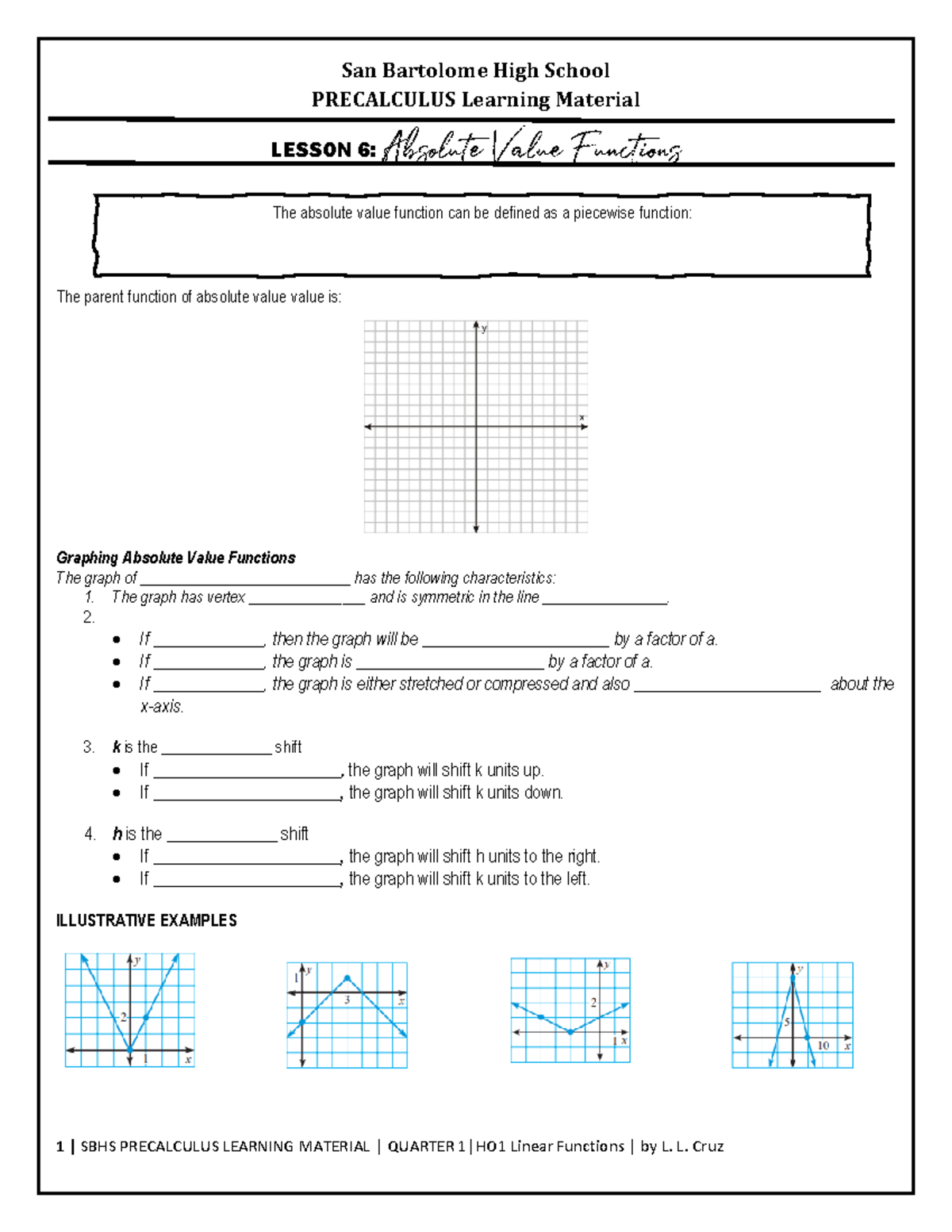HO06 Absolute Value Function - 1 | SBHS PRECALCULUS LEARNING MATERIAL ...