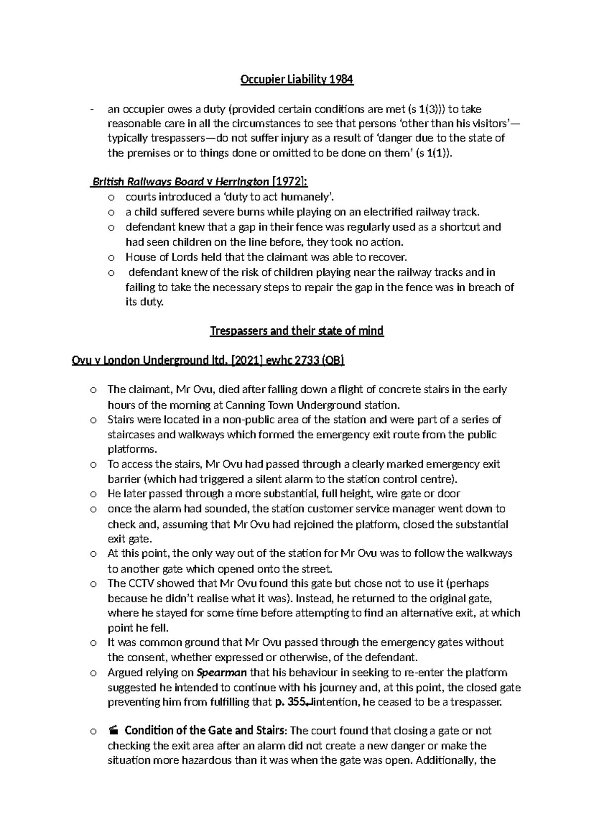 Occupier Liability 1984 - Occupier Liability 1984 an occupier owes a ...