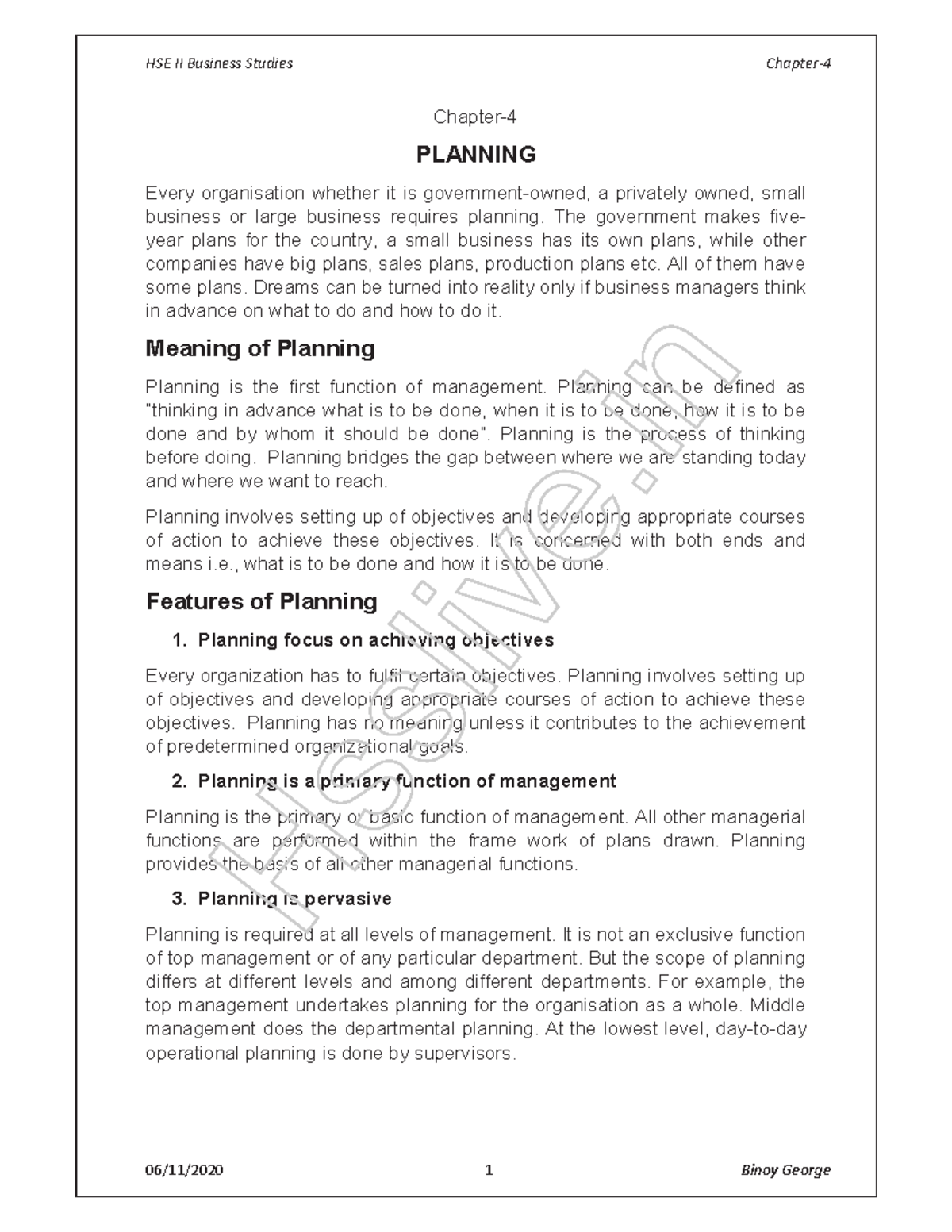 Hsslive xii bs ch 4 planning notes binoy - Chapter- PLANNING Every ...