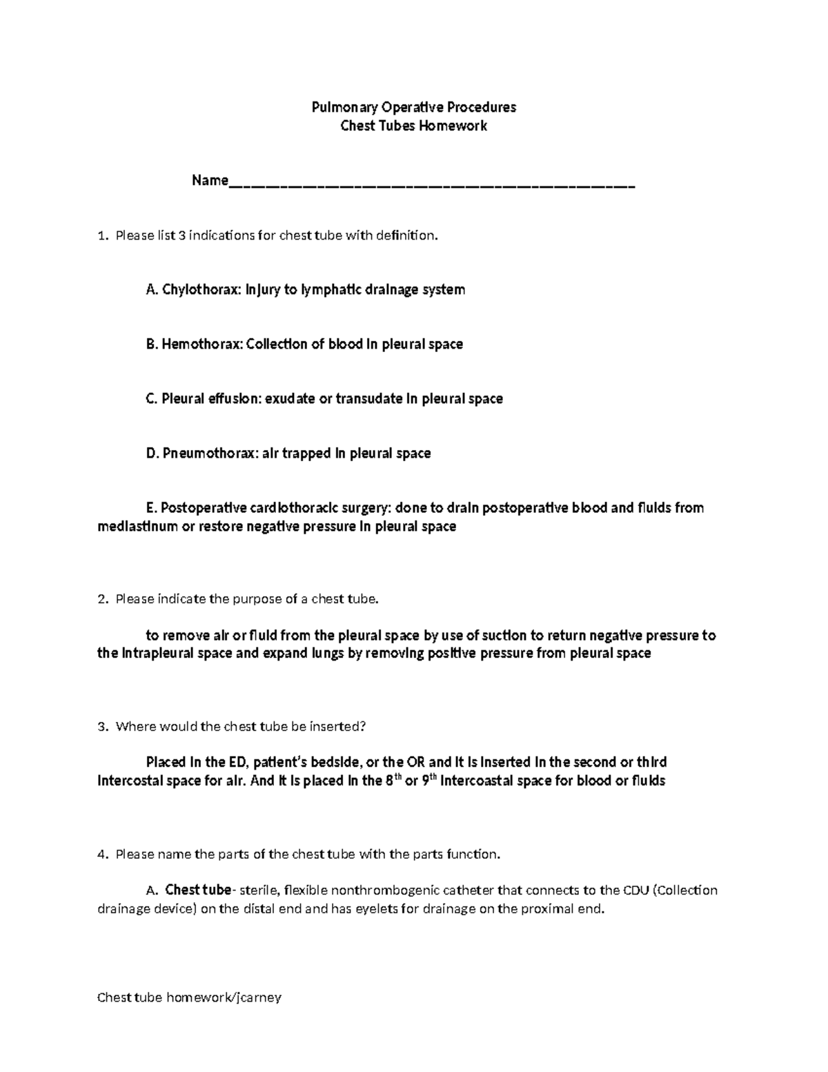 Chest Tube Homework - Nursing notes for Nursing class - Pulmonary ...