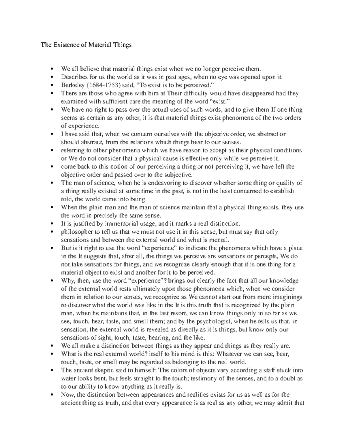 The Existence of Material Things - Describes for us the world as it was ...