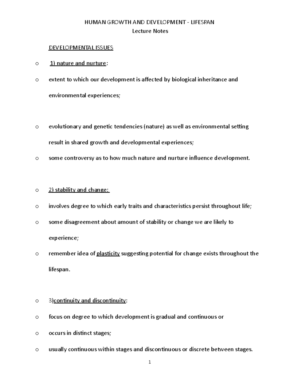 Human Growth AND Development - Lifespan - Lecture III - Lecture Notes ...