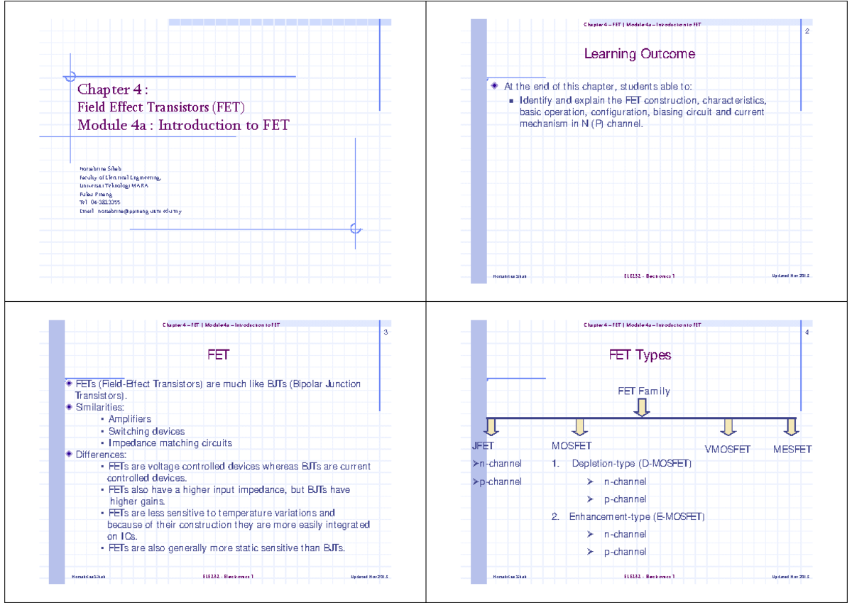 Chapter 4 - Module 4a - Intro FET - Chapter 4 :Field Effect Transistors (FET)Module 4a : - Studocu