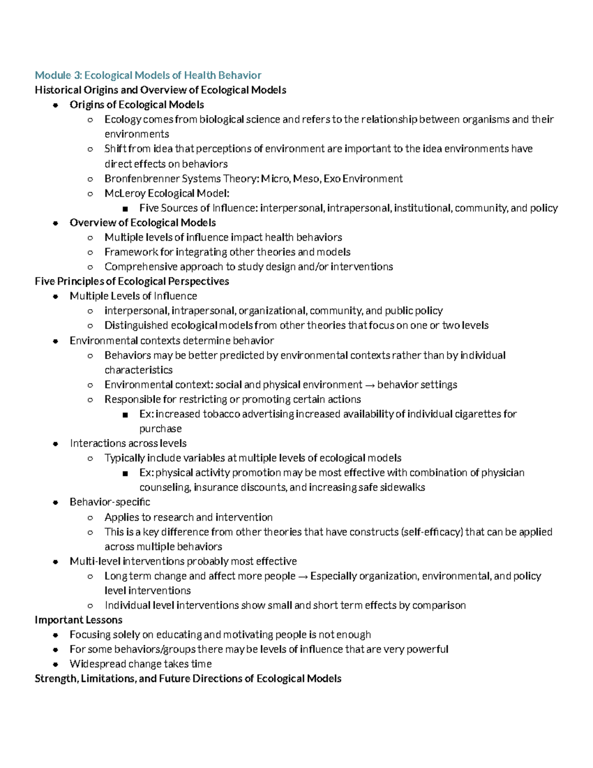 Module 3 Ecological Models of Health Behavior - Module 3: Ecological ...