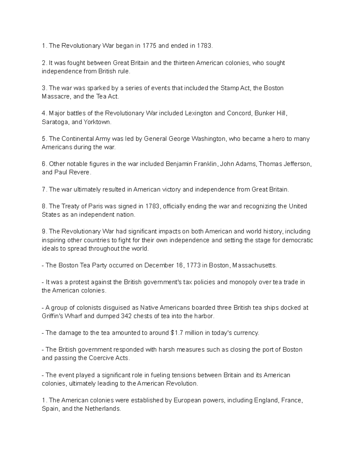 Notes (25) - The Revolutionary War began in 1775 and ended in 1783. It ...