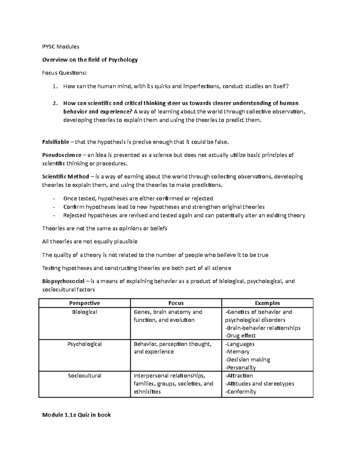 PYSC Module Notes for the Quizzes - PYSC Modules Overview on the field ...