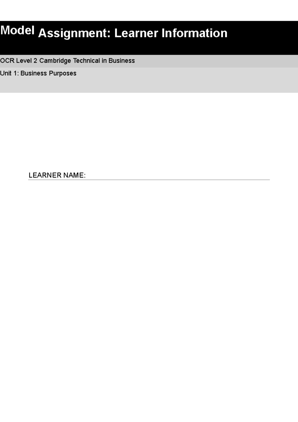 Unit 1 Model Assignment Jun 2020 - Model Assignment: Learner ...