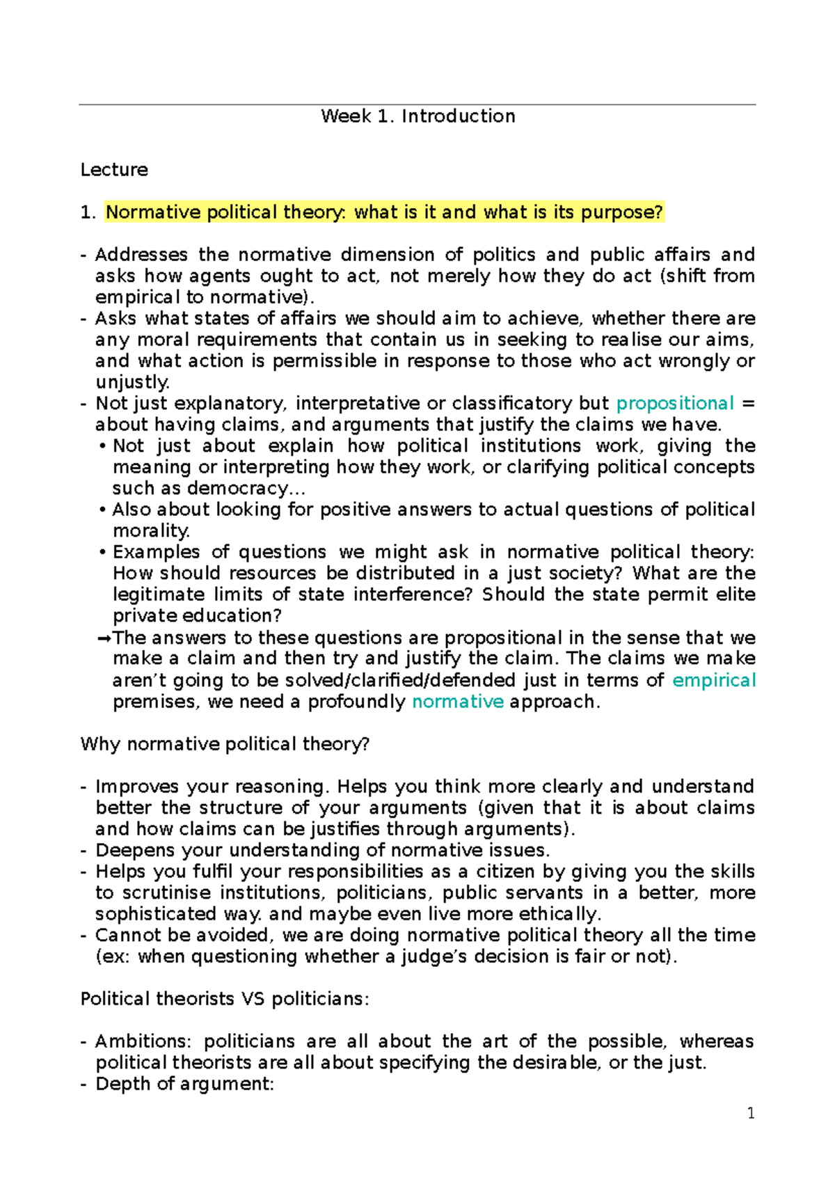 Introduction - Week 1. Introduction Lecture Normative political theory ...
