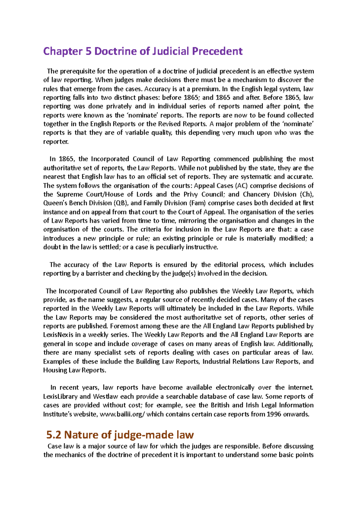 Chapter 5 - Chapter 5 Doctrine of Judicial Precedent The prerequisite ...