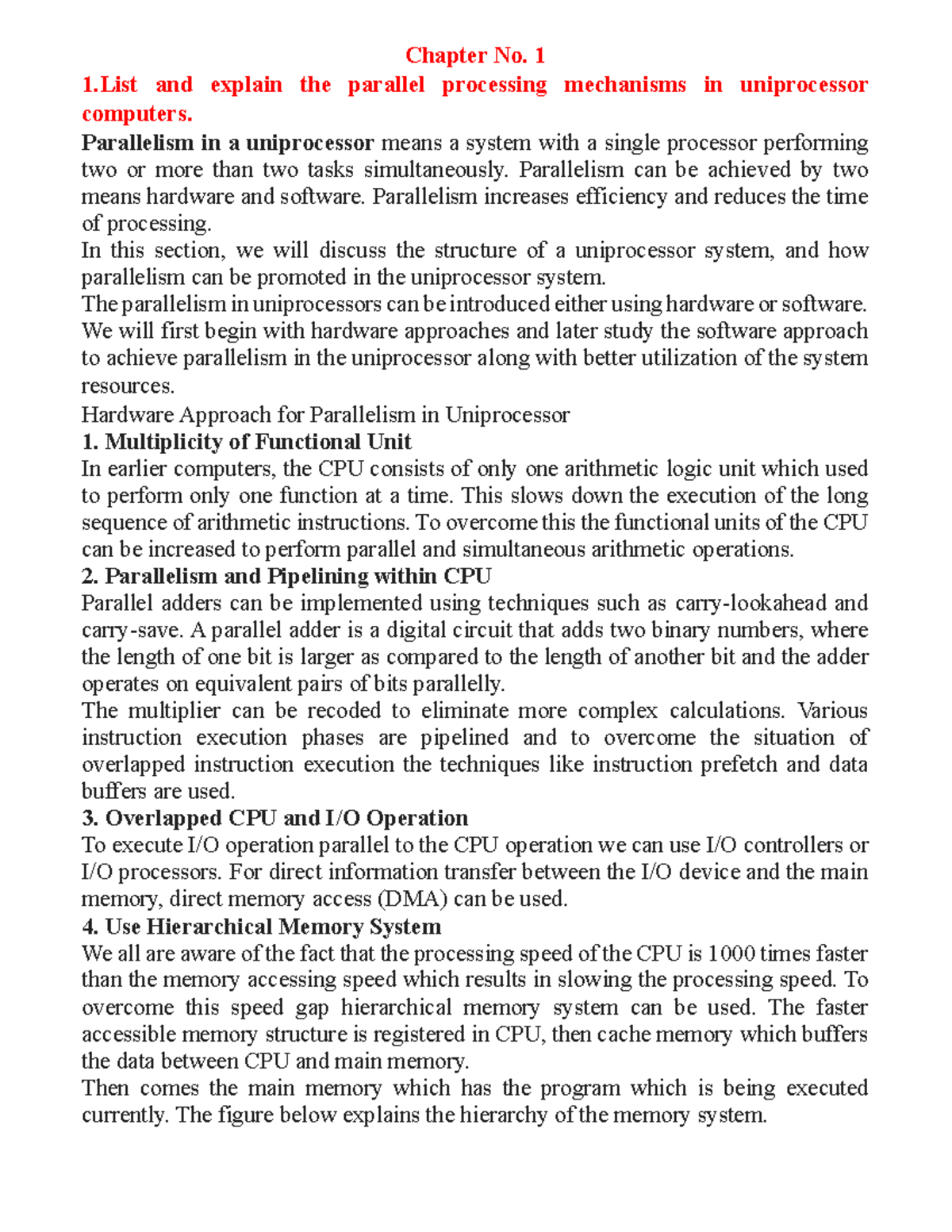 ACA1 - ACA questions answers - Chapter No. 1 1 and explain the parallel ...