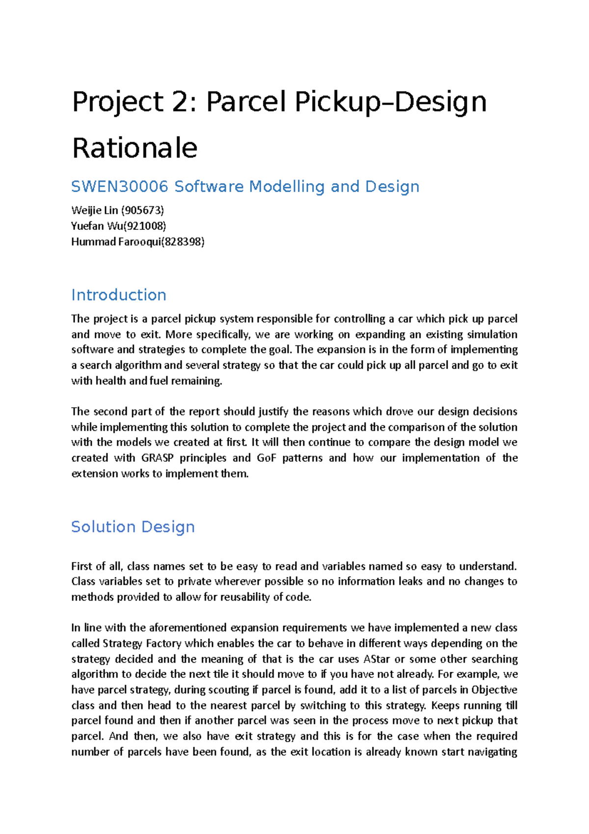 Design Rationale - Lecture notes 12 - Project 2: Parcel Pickup–Design ...