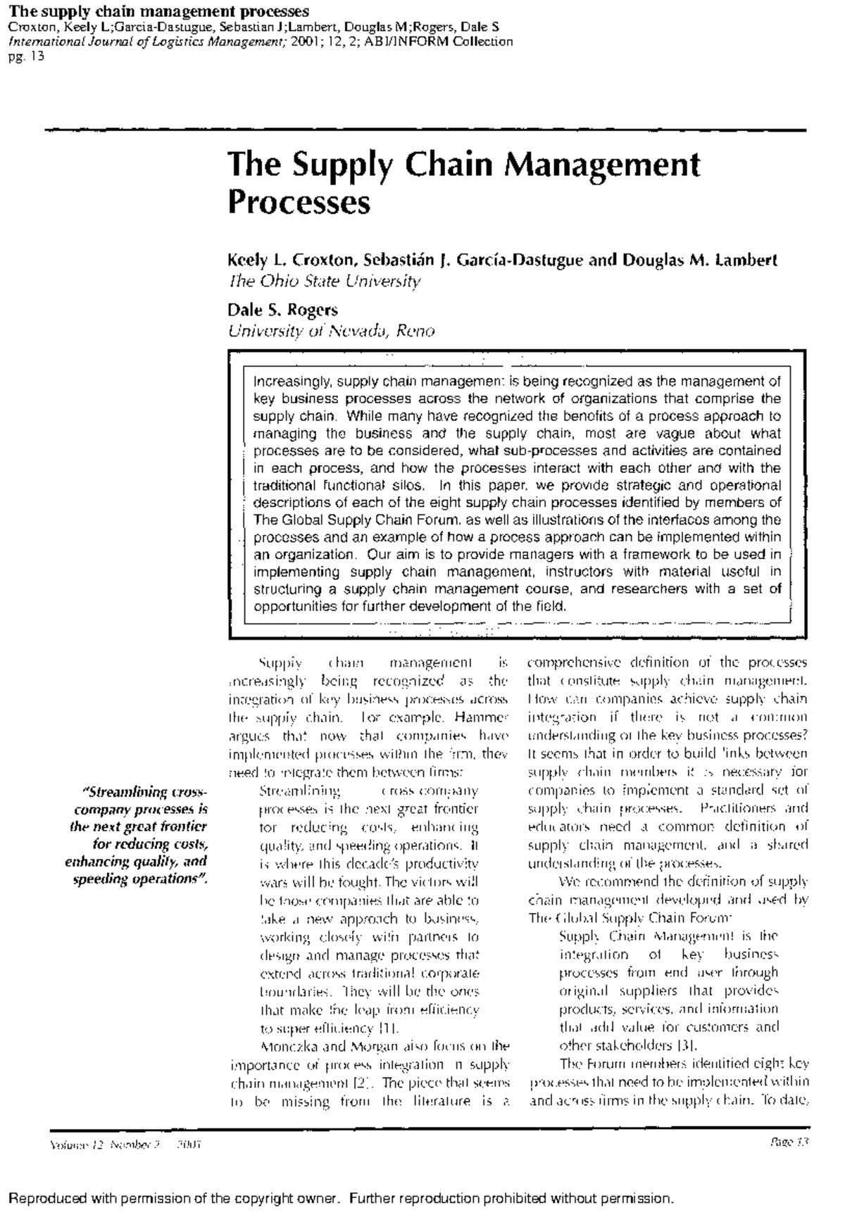 Lambert et al The SCM Process - Tecnologias Informação E Comunicação Em ...