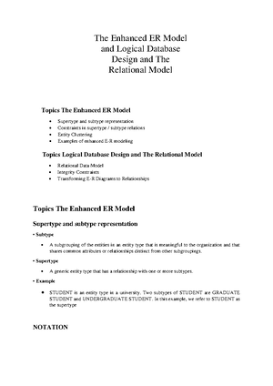 The Enhanced ER Mode - The Enhanced ER Model Topics Supertype and ...