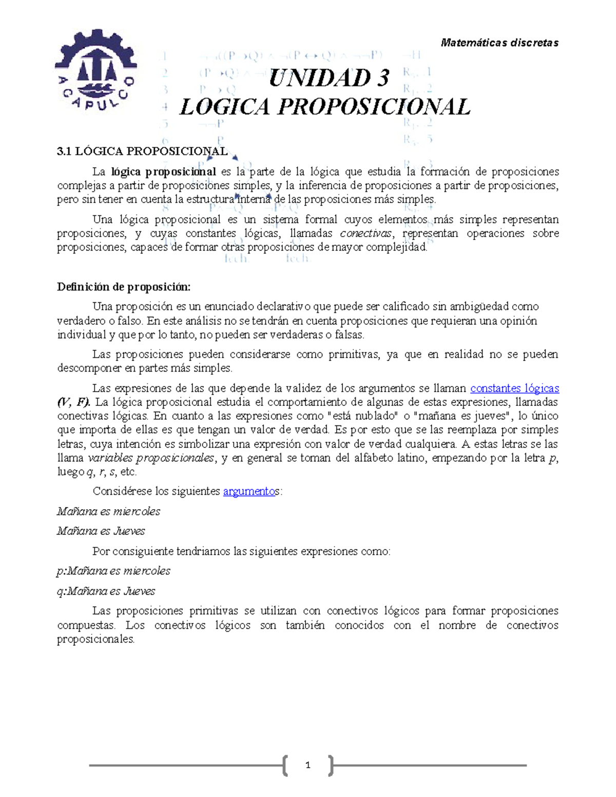 Lógica proposicional - formación de proposiciones complejas a partir de ...