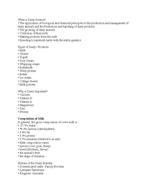 Spring 22 Dairy Science Exam 1 Review - Dairy Science Exam 1 Review ...