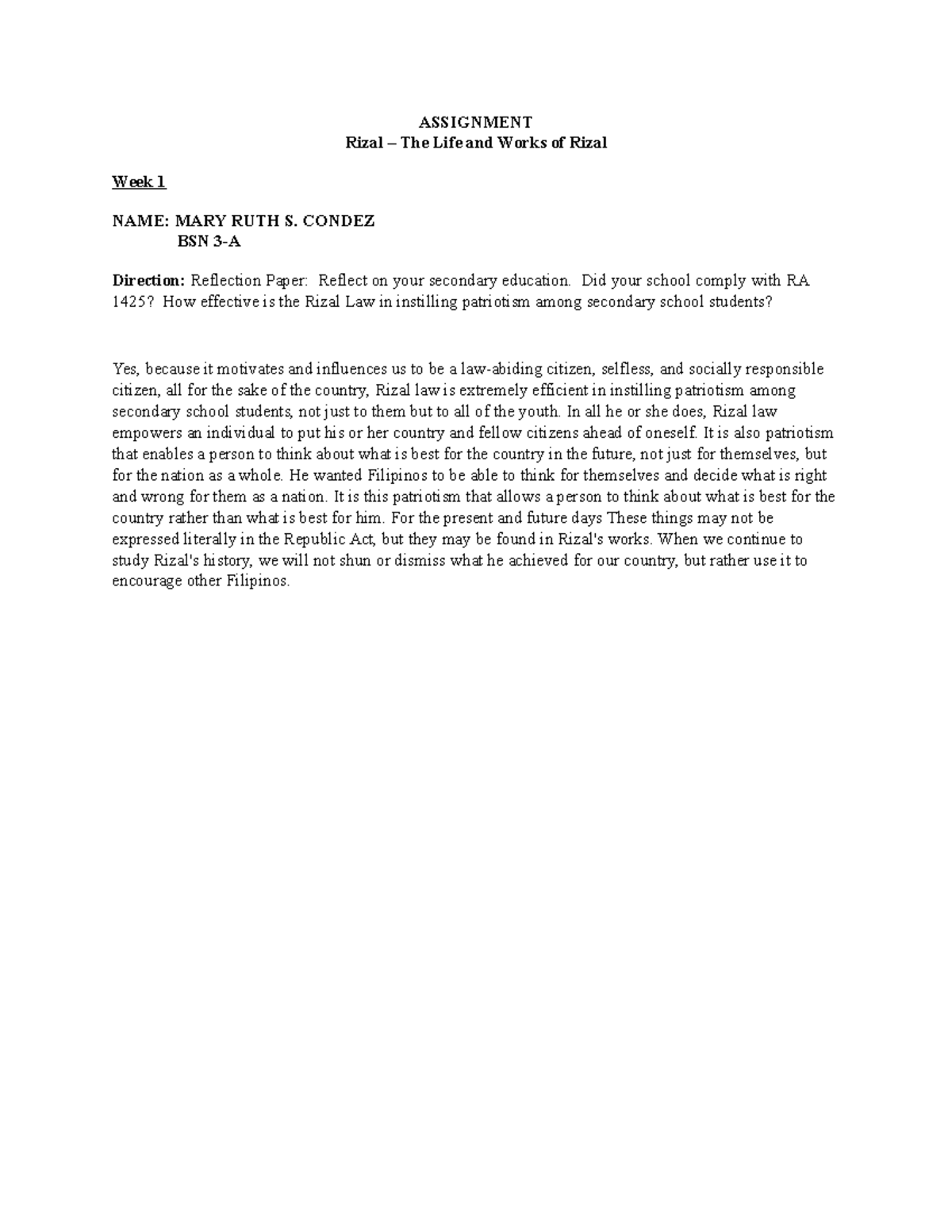 W1 - Assignment (Rizal) - ASSIGNMENT Rizal – The Life and Works of ...