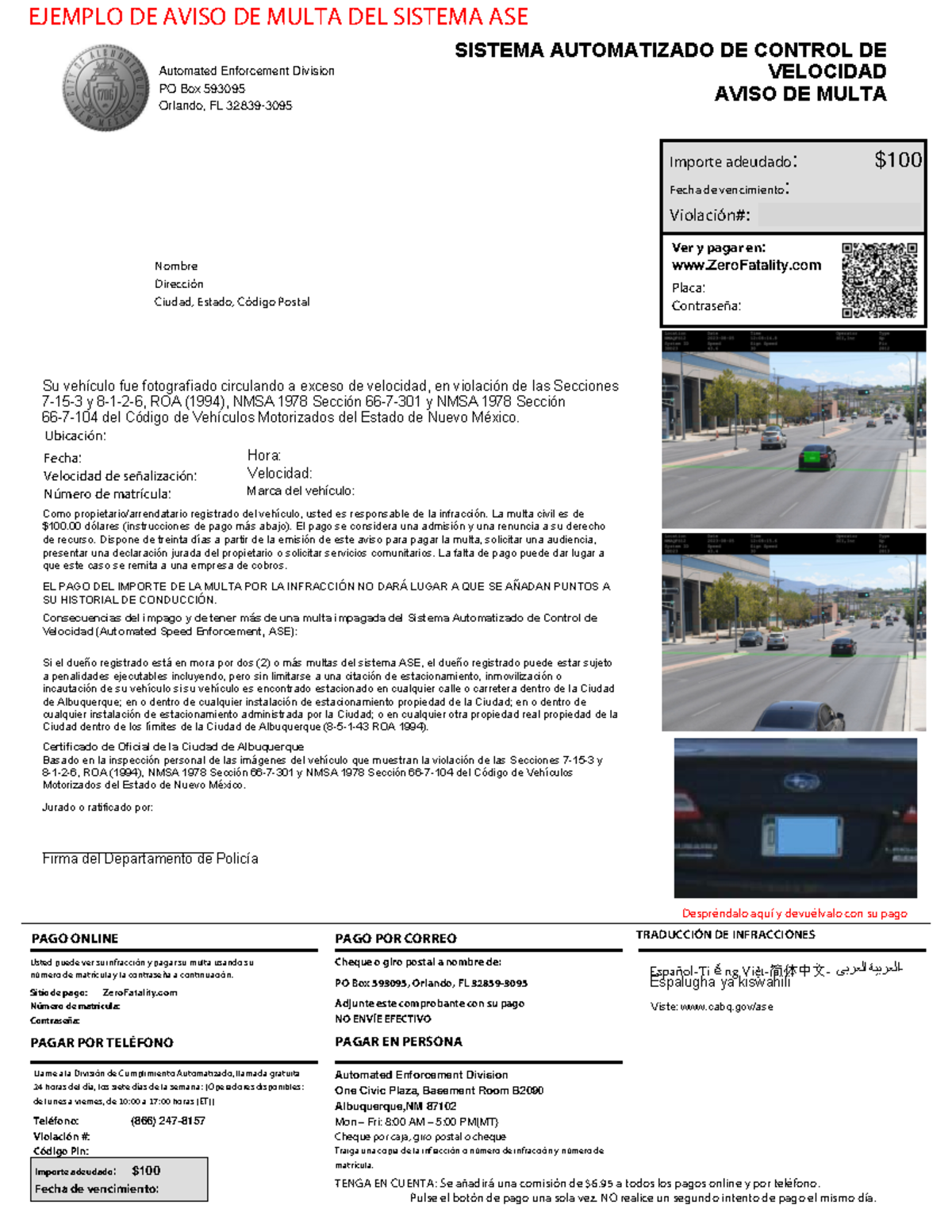Multa LALO - SISTEMA AUTOMATIZADO DE CONTROL DE VELOCIDAD AVISO DE ...