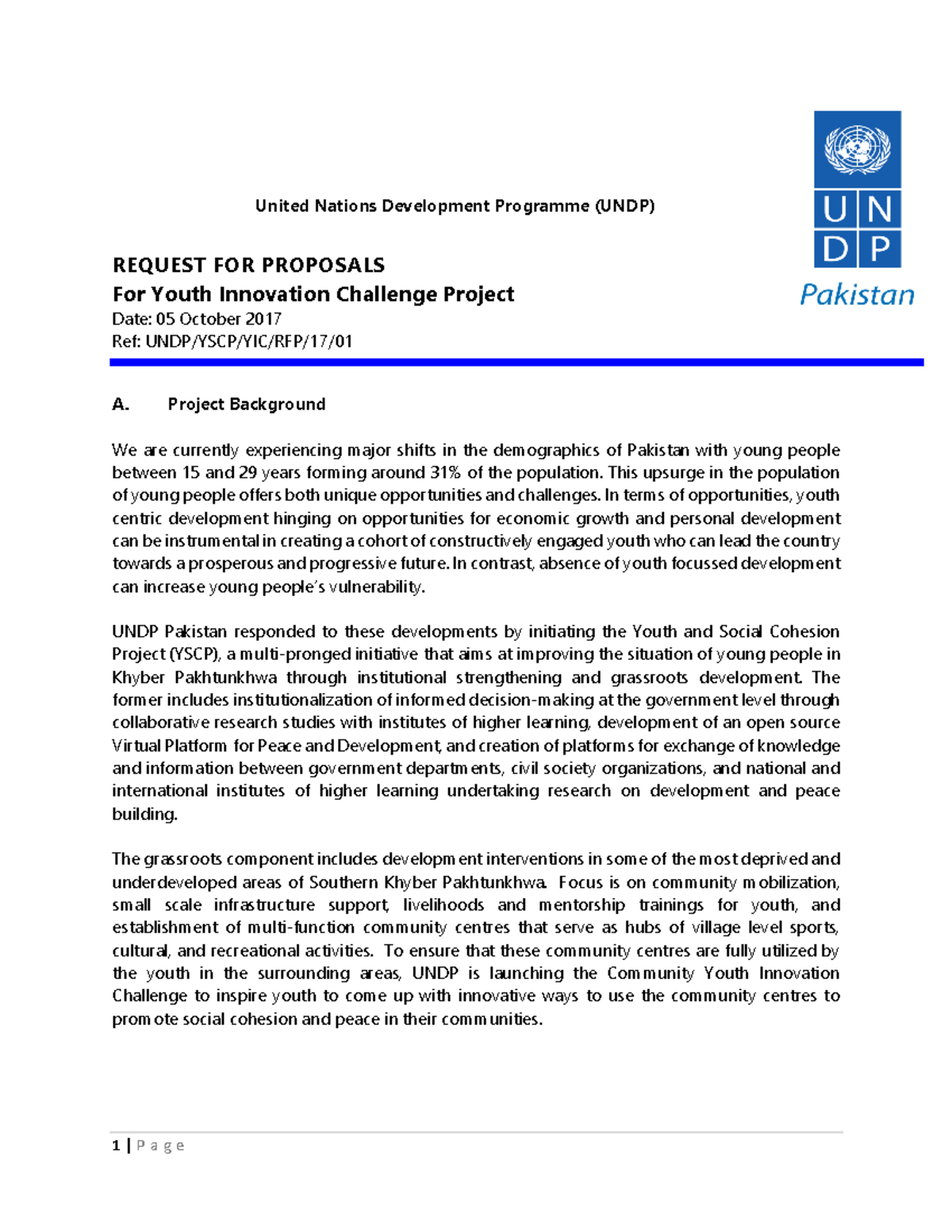 UNDP-YSCP-YIC-RFP-17-01 Request for Project Proposals - Youth ...