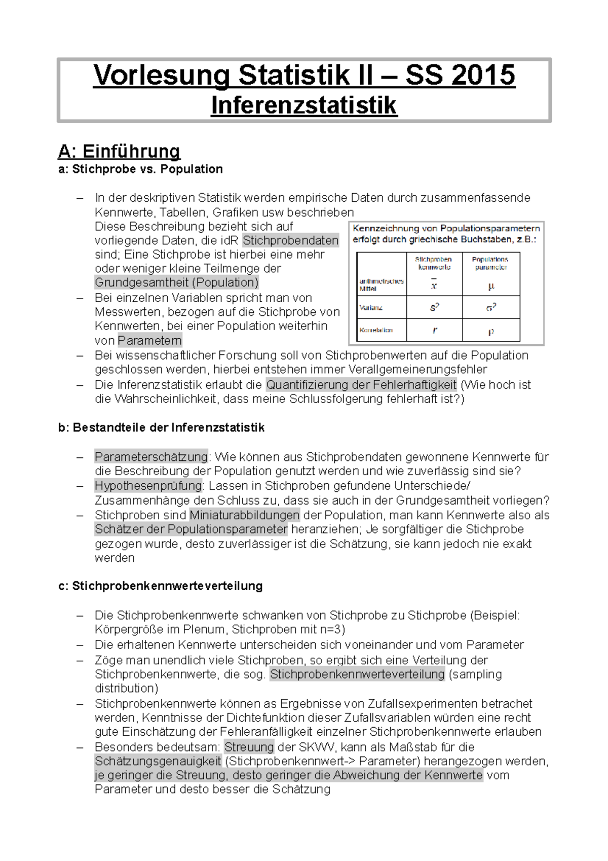Skript Statistik II - Vorlesung Statistik II SS 2015 Inferenzstatistik ...