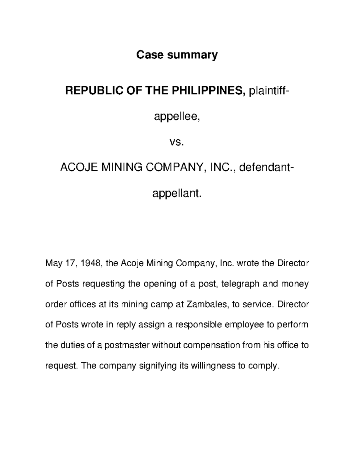 Ajoeje - case study of acojoe v rph - Case summary REPUBLIC OF THE ...