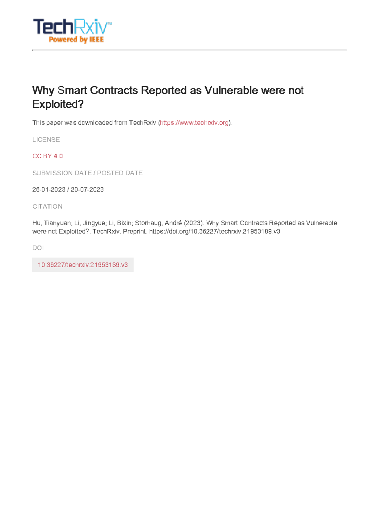Why Smart Contracts Reported as Vulnerable were not Exploited resubmit - Why Smart Contracts ...