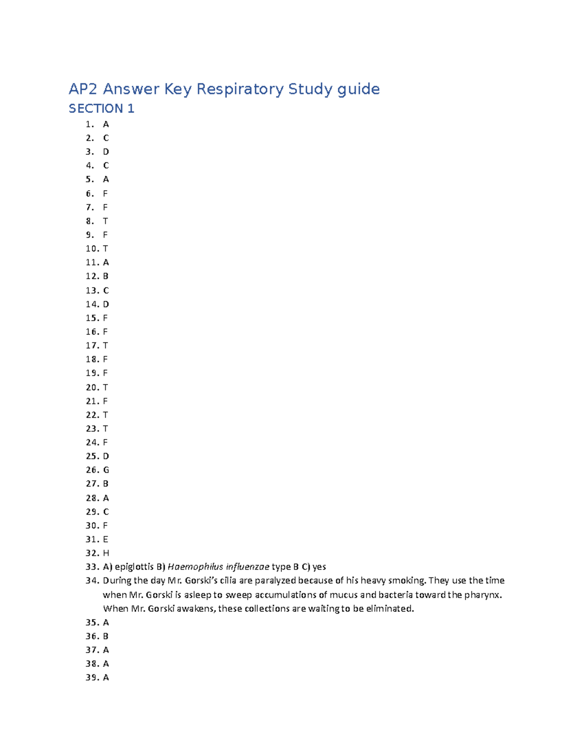 AP2 answer key respiratory study guide - AP2 Answer Key Respiratory ...