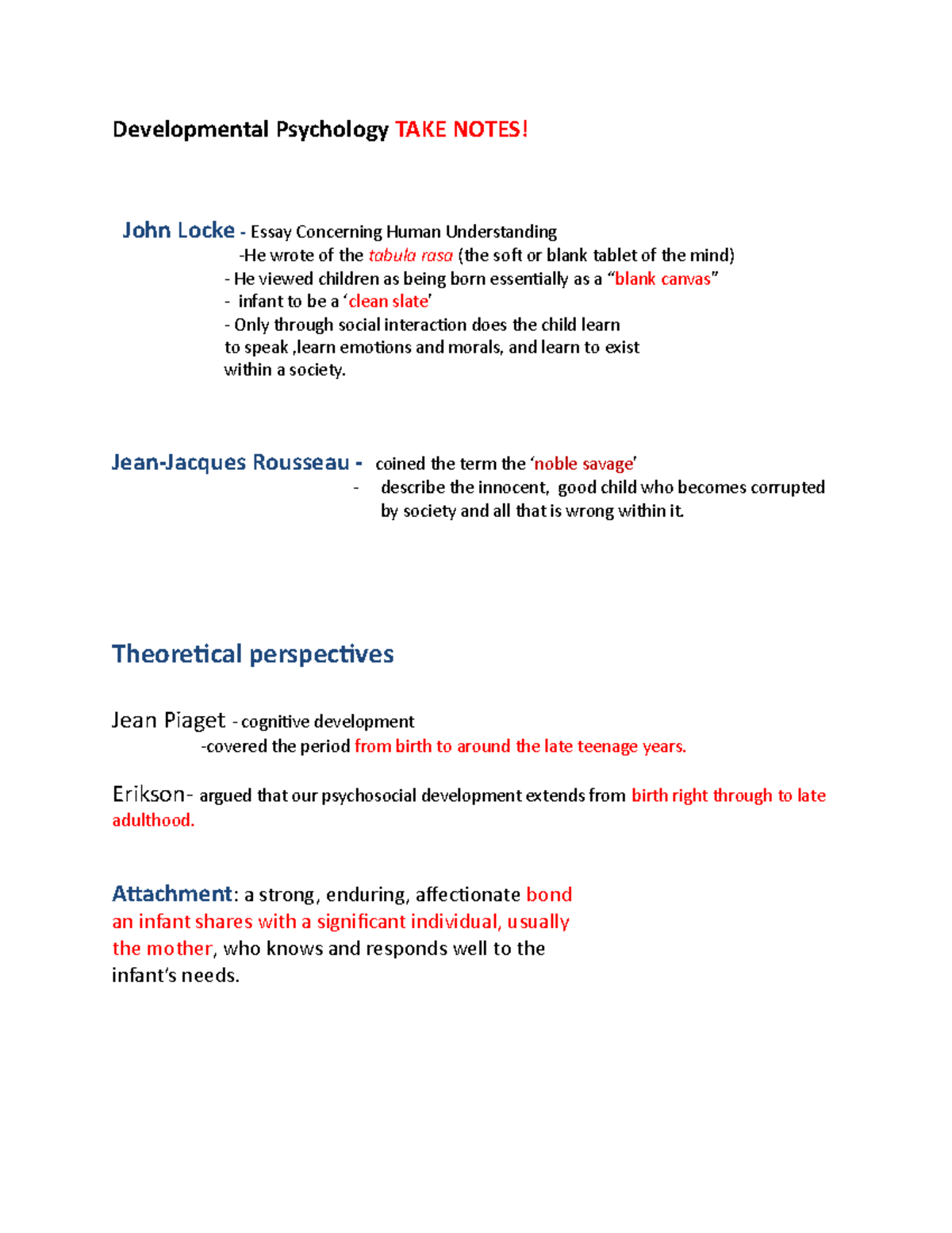 Developmental Psychology TAKE Notes - Developmental Psychology TAKE ...