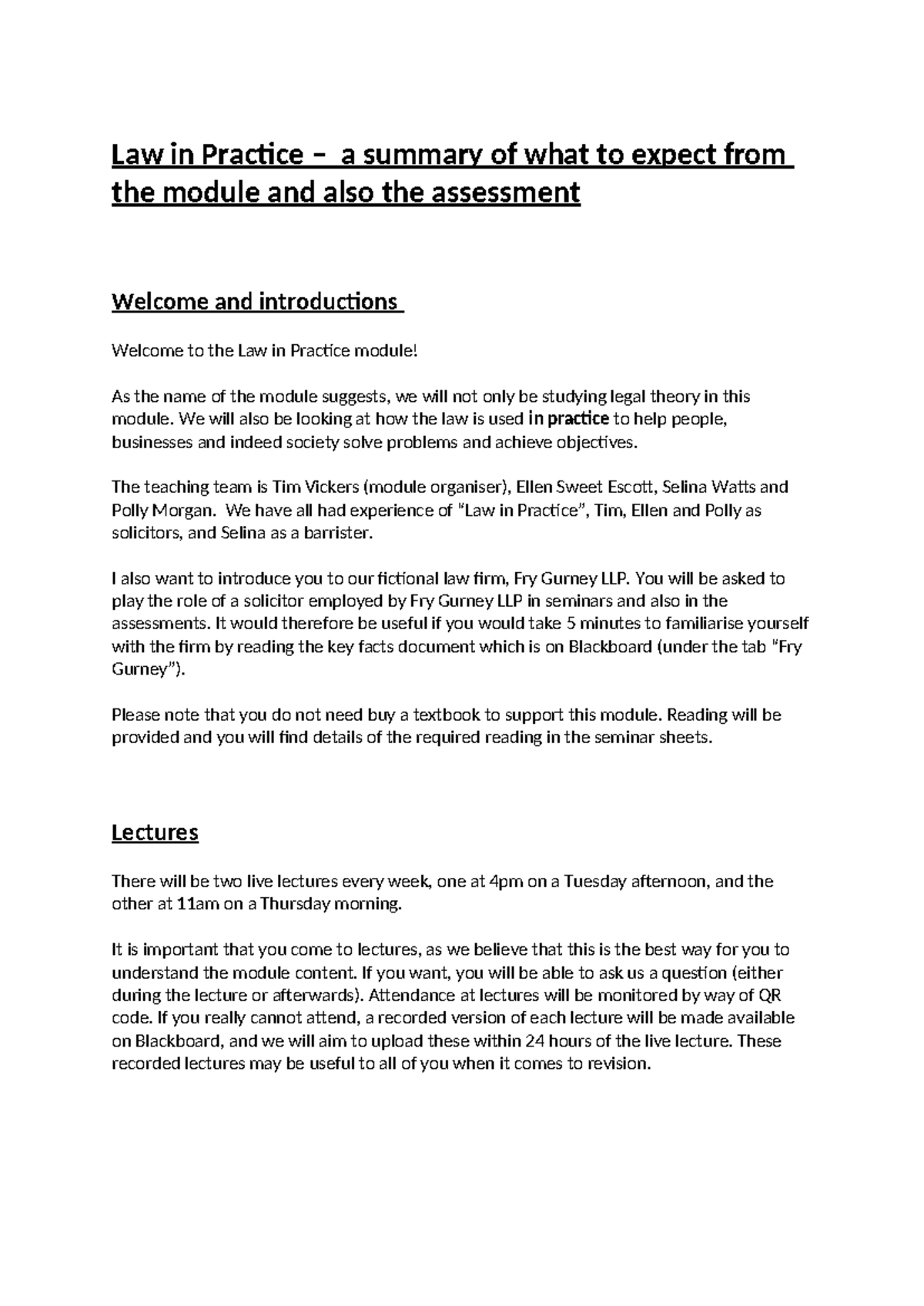 Law in Practice - a summary of what to expect - We will also be looking ...