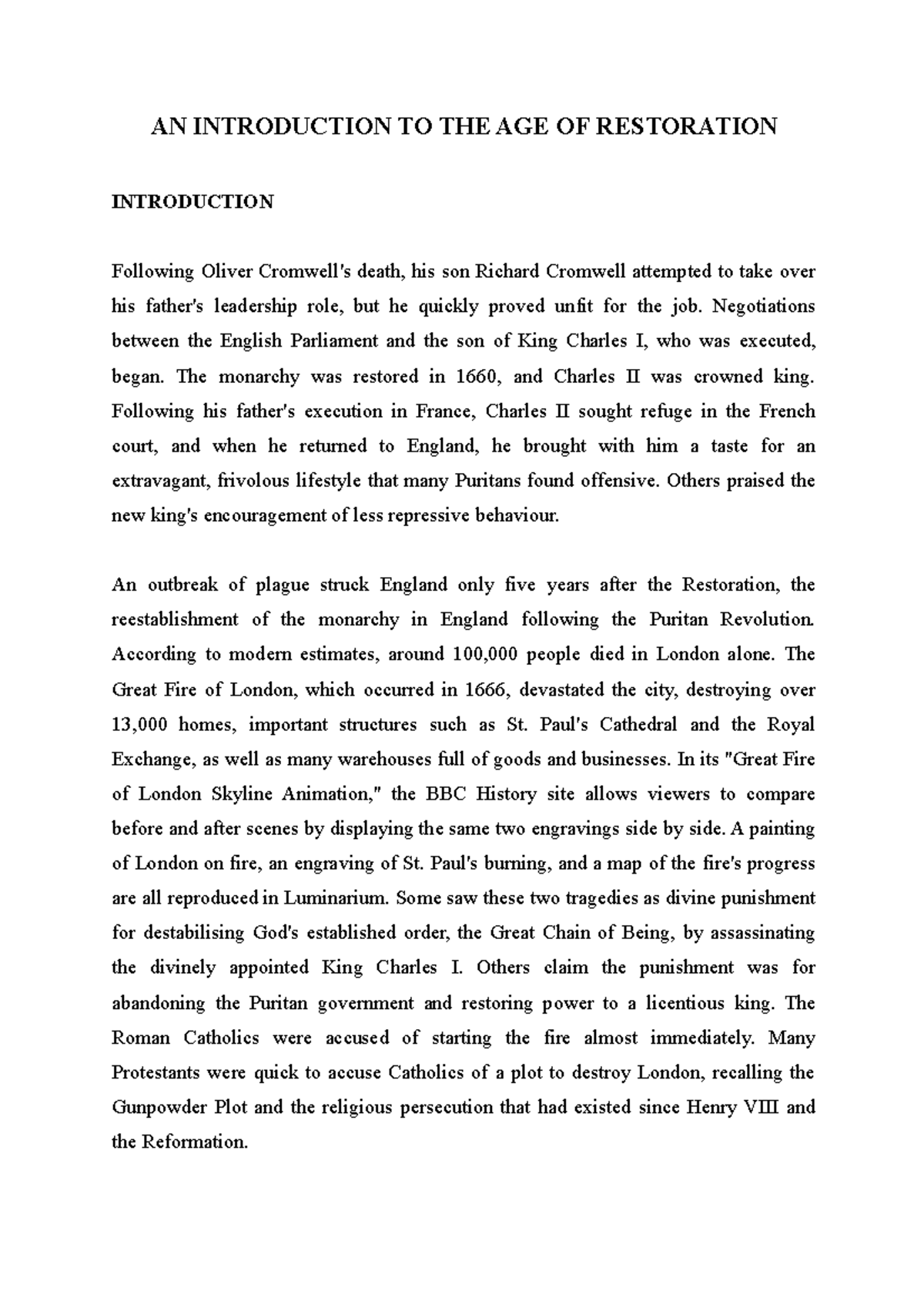 AN Introduction TO THE AGE OF Restoration - English Literature - AMU ...