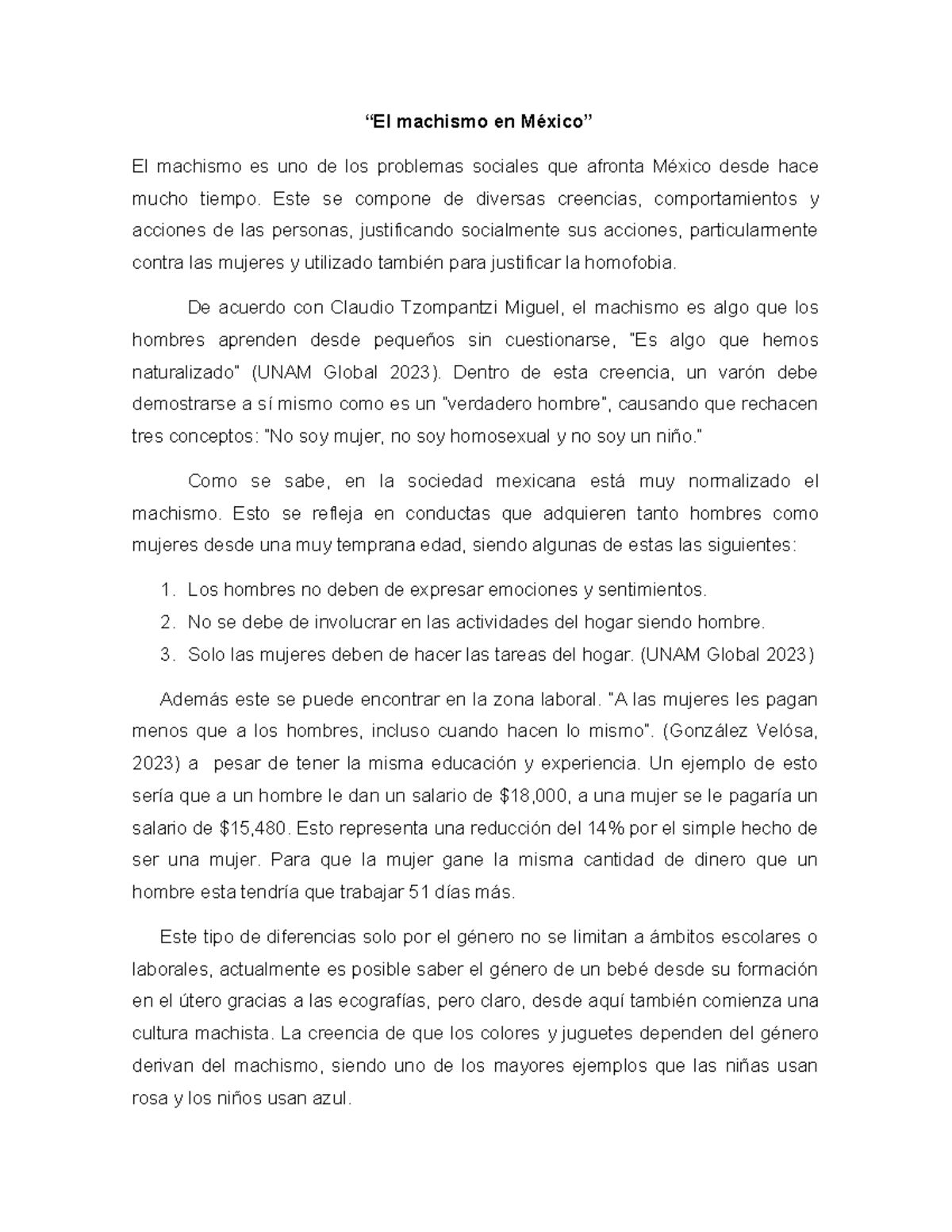 Texto Escrito (IDC) - Breve ensayo sobre el machismo en México y como ...